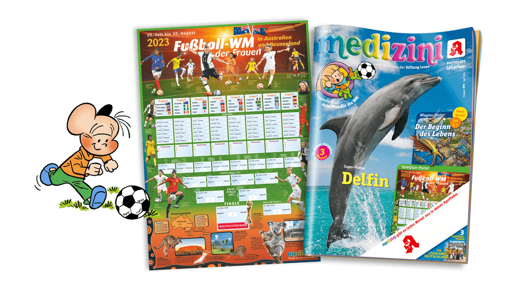 medizini: Die Fußball-WM der Frauen auf einem bunten Poster zum ...